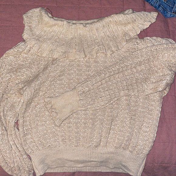 Free People | Sweaters | Free People Frilly Off The Shoulder Sweater ...